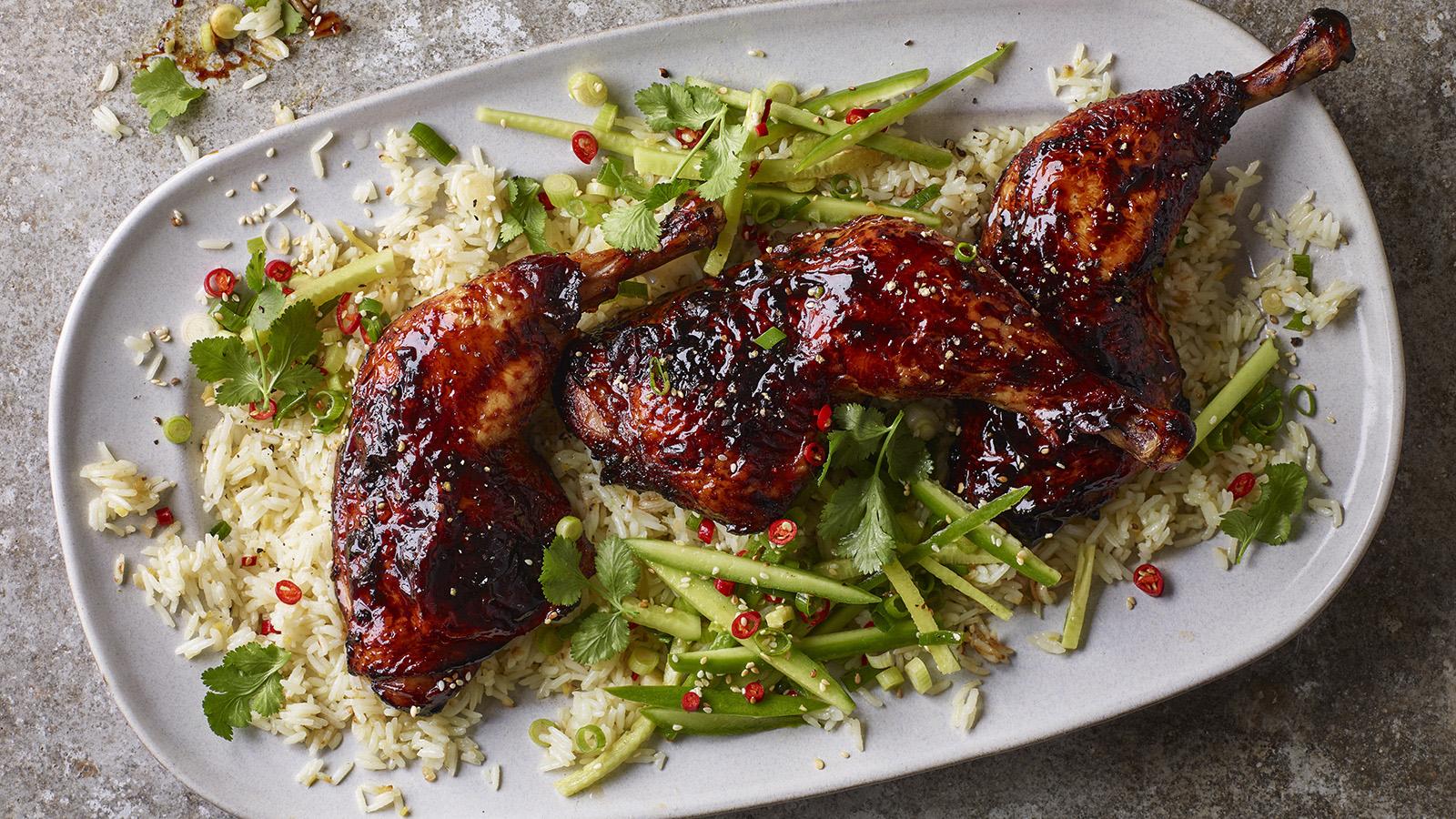 Honey soy chicken with garlic rice recipe - BBC Food