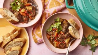 Slow cooked beef shin with crispy onion risotto recipe - BBC Food
