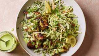 Green goddess chicken thighs with rice and slaw recipe - BBC Food