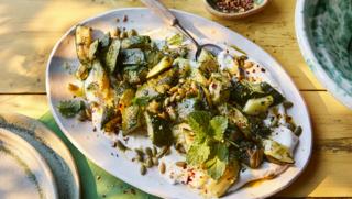 Roasted courgettes with garlic yoghurt recipe - BBC Food