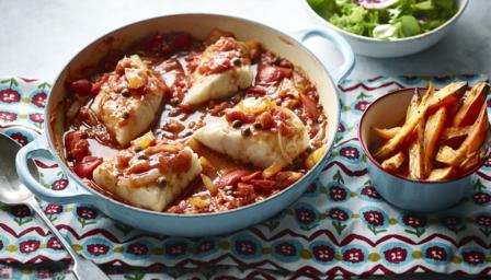 Cod with Mediterranean vegetables recipe - BBC Food