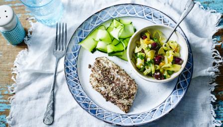 Sourdough cod cheeks with spicy pea salsa recipe - BBC Food