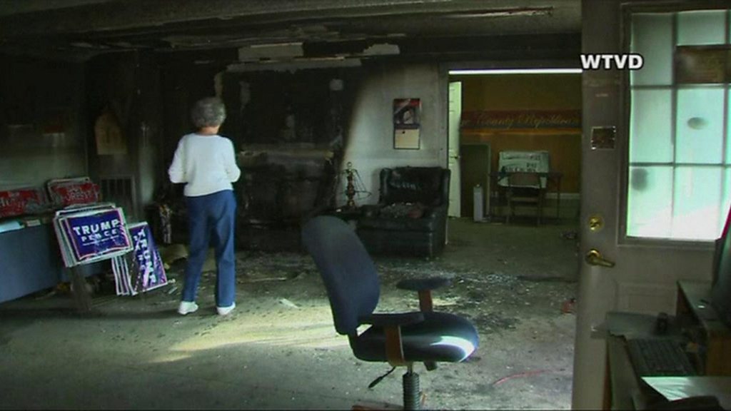 Democrats raise funds for 'firebombed' Republican office - BBC News