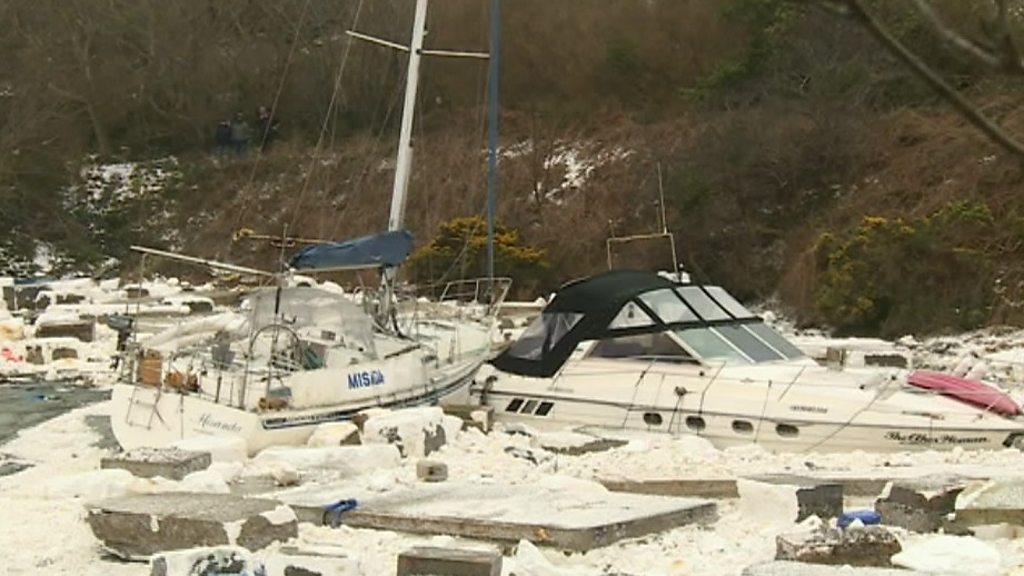 Storm Emma smashes boats at Holyhead marina, Anglesey - BBC News Storm Emma smashes boats at Holyhead marina, Anglesey - BBC News