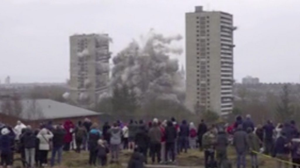 Glasgow tower blocks destroyed in controlled explosion