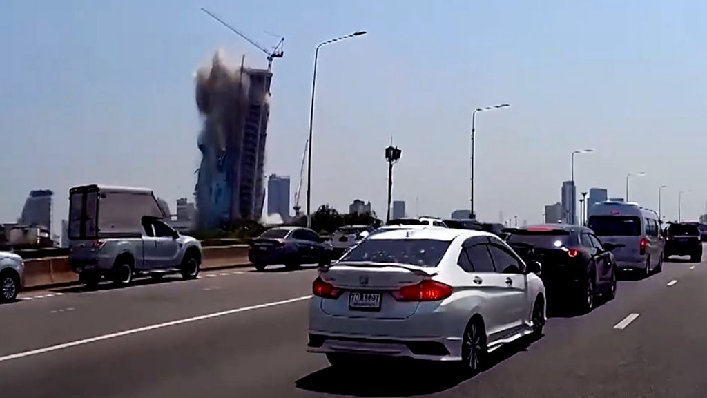 Dashcam captures moment Bangkok building collapses