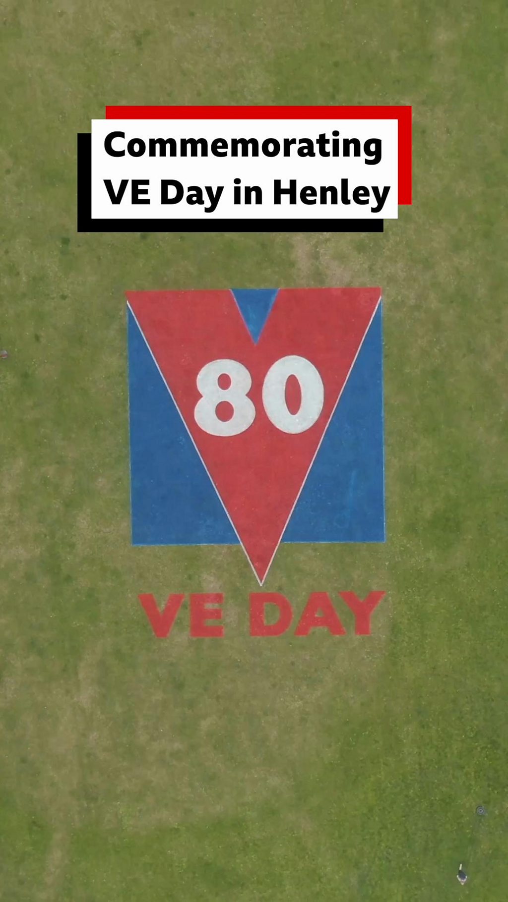 Giant VE Day logo displayed in Henley park