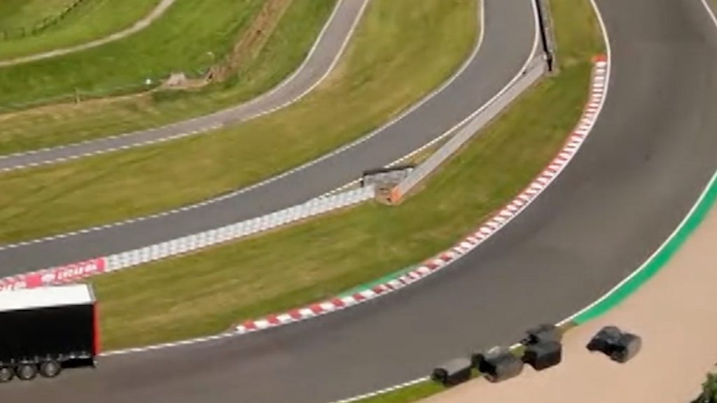 Drone video of scene day after fatal motorcycle race crash