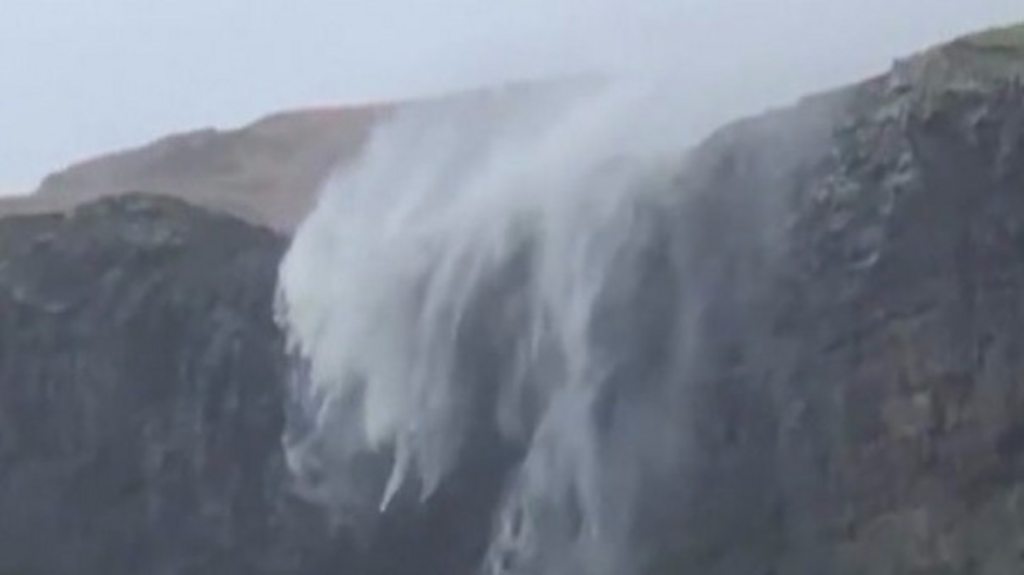 Storm Callum: Waterfall 'reversed' by wind on Skye