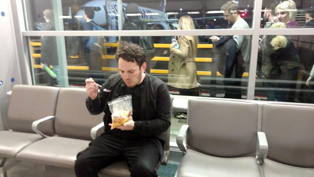 Hungry flyer unveils brilliant new travel hack - BBC Three