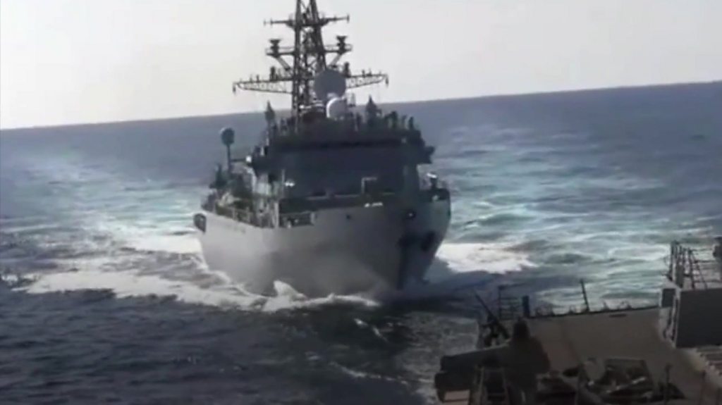 Near miss as navy ships almost collide