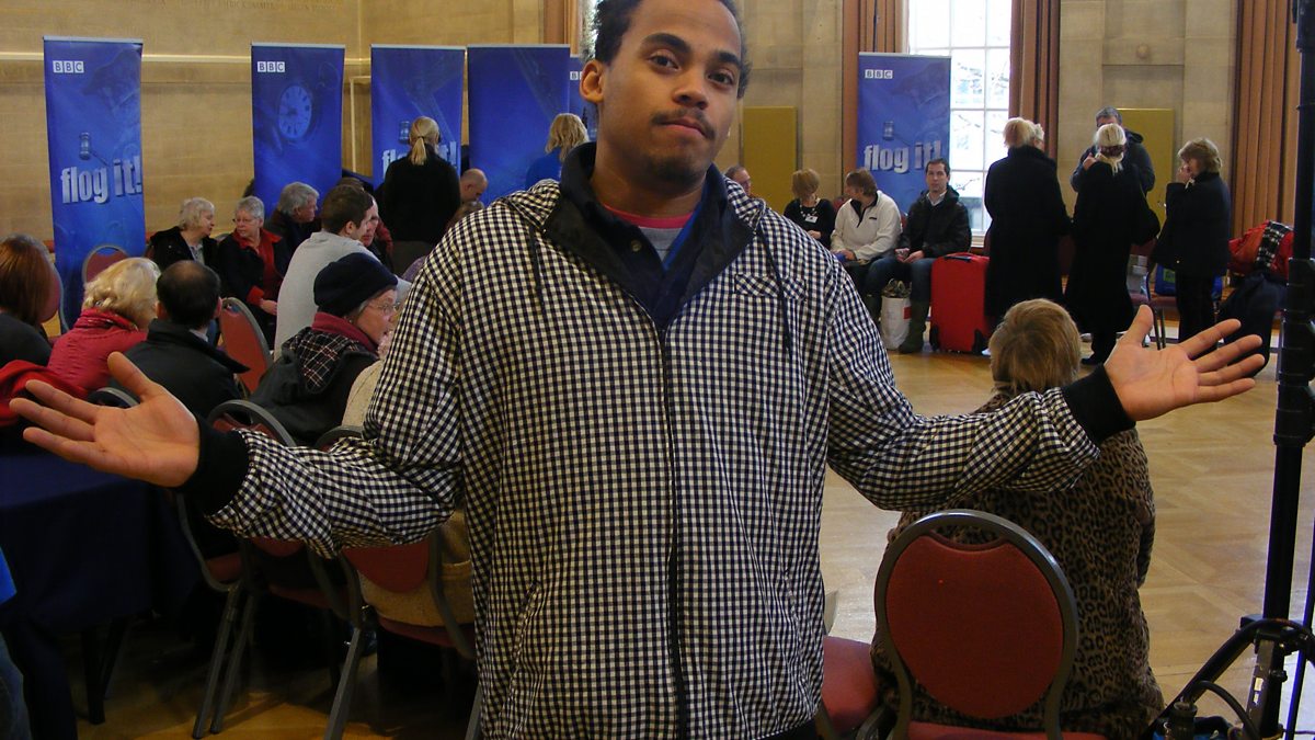 BBC Radio 1 - Dev, Our day at Flog It - Dev shows off his Radio 1 mug!