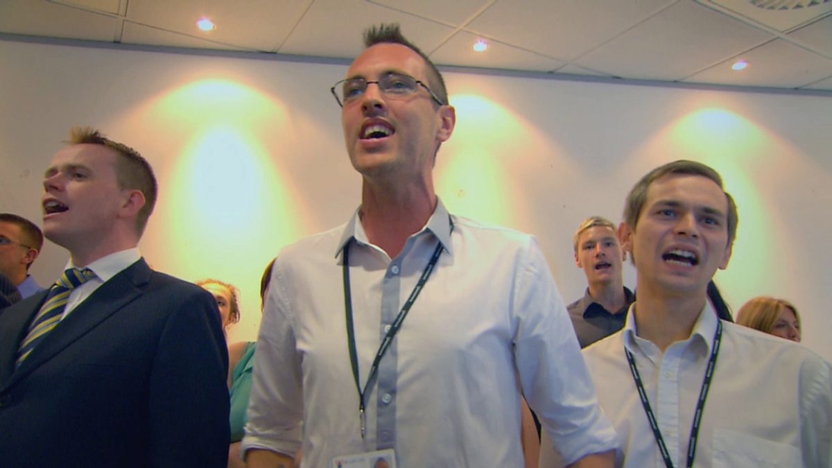 BBC Three - The Call Centre, Series 1, Happy People Sell, Singing