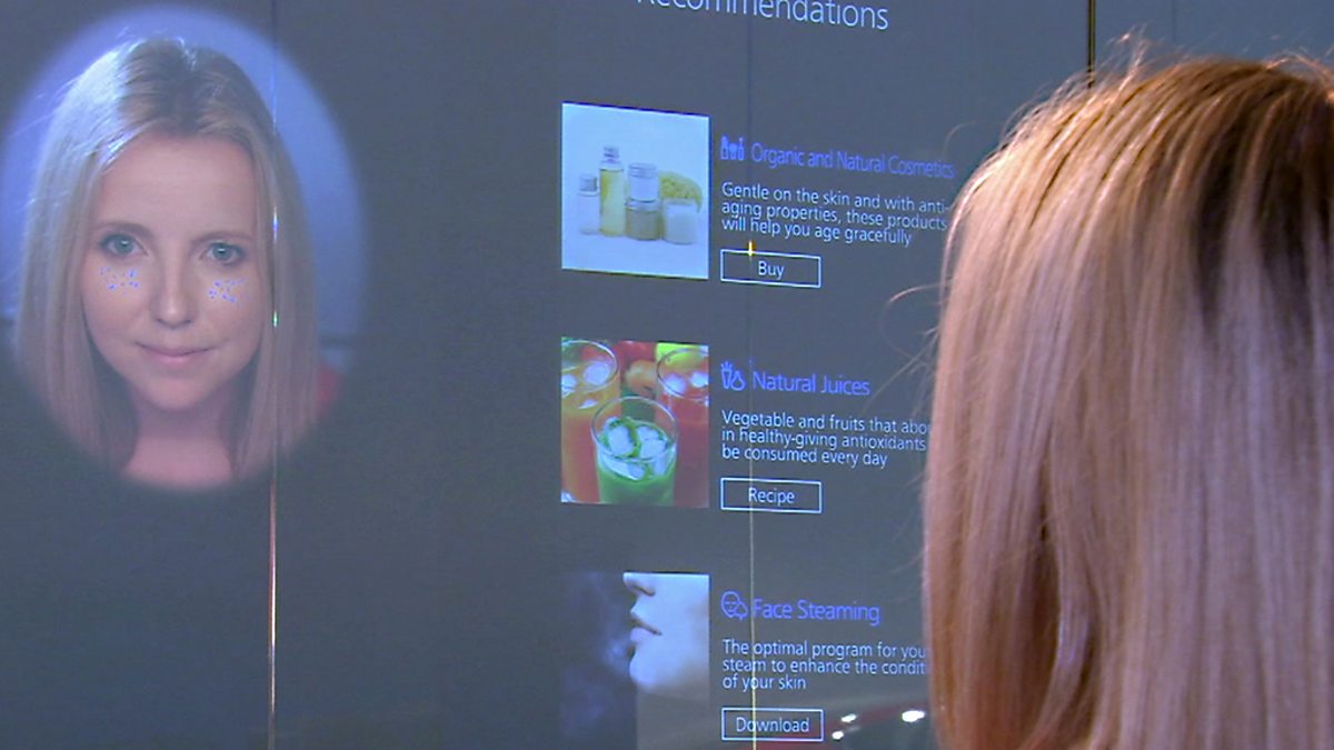 BBC News - Click, 13/09/2014 GMT, Smart mirror offers wrinkle advice