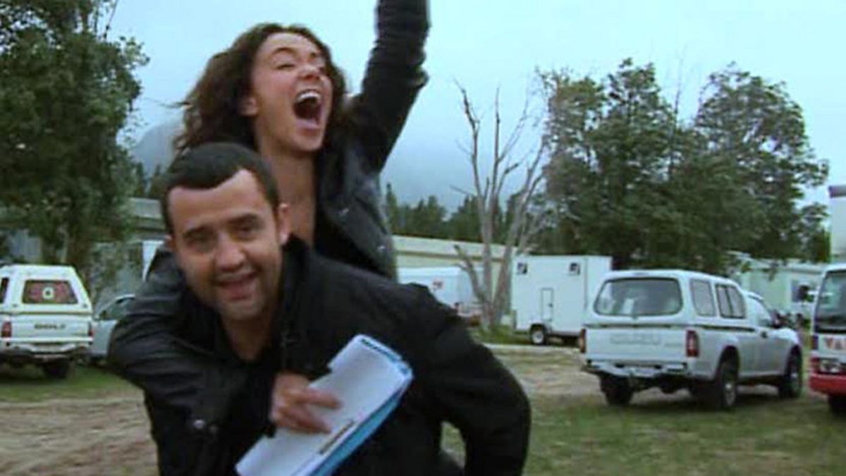 BBC One - Outcasts, Episode 1, Amy Manson & Daniel Mays on set