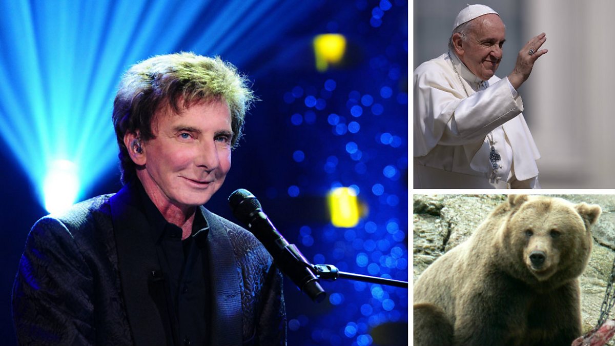 BBC Radio 4 - PM, Barry Manilow comes out. Also: bear & Pope news