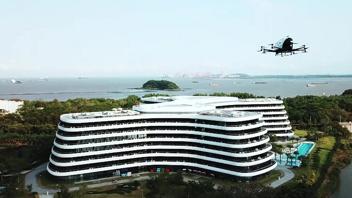 BBC News - Click, The Music Plays On, Click News: A passenger drone hotel