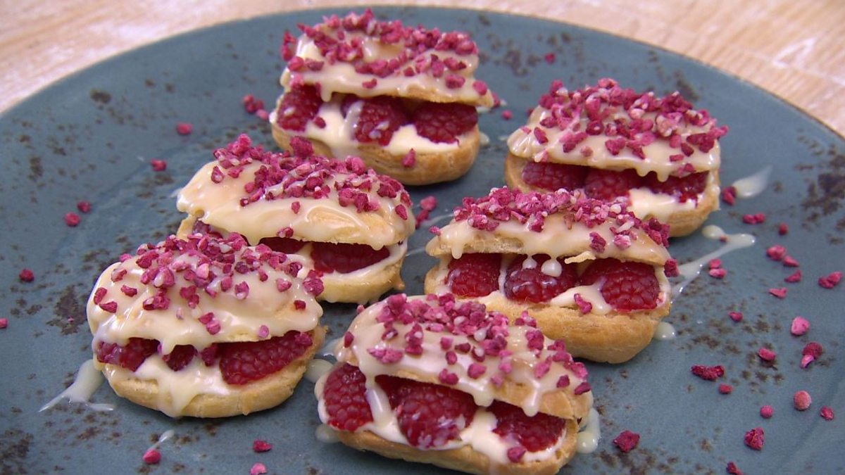 BBC - Raspberry and White Chocolate Choux Buns
