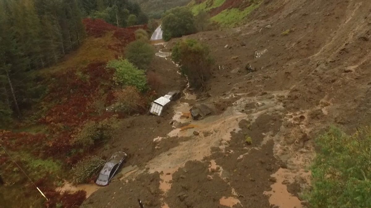 BBC News - Scotland, Flooding causes landslide to block Argyll road
