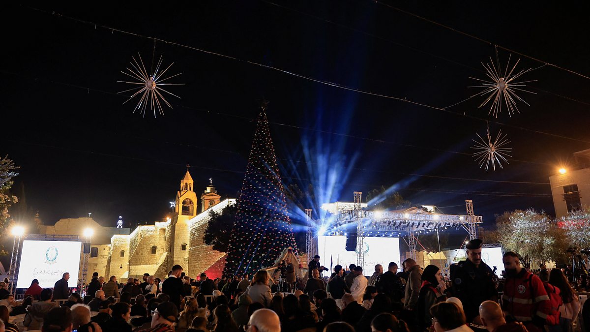 BBC News - Bethlehem Christmas Tree Lit for First Time Since Gaza War