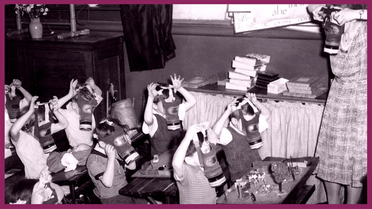 Primary History KS2: WW2 Clips. Gas mask drill at primary school - BBC ...