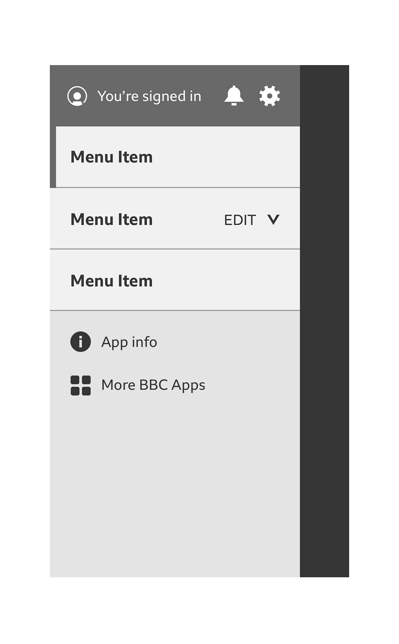 Bbc Gel Side Drawer Menu