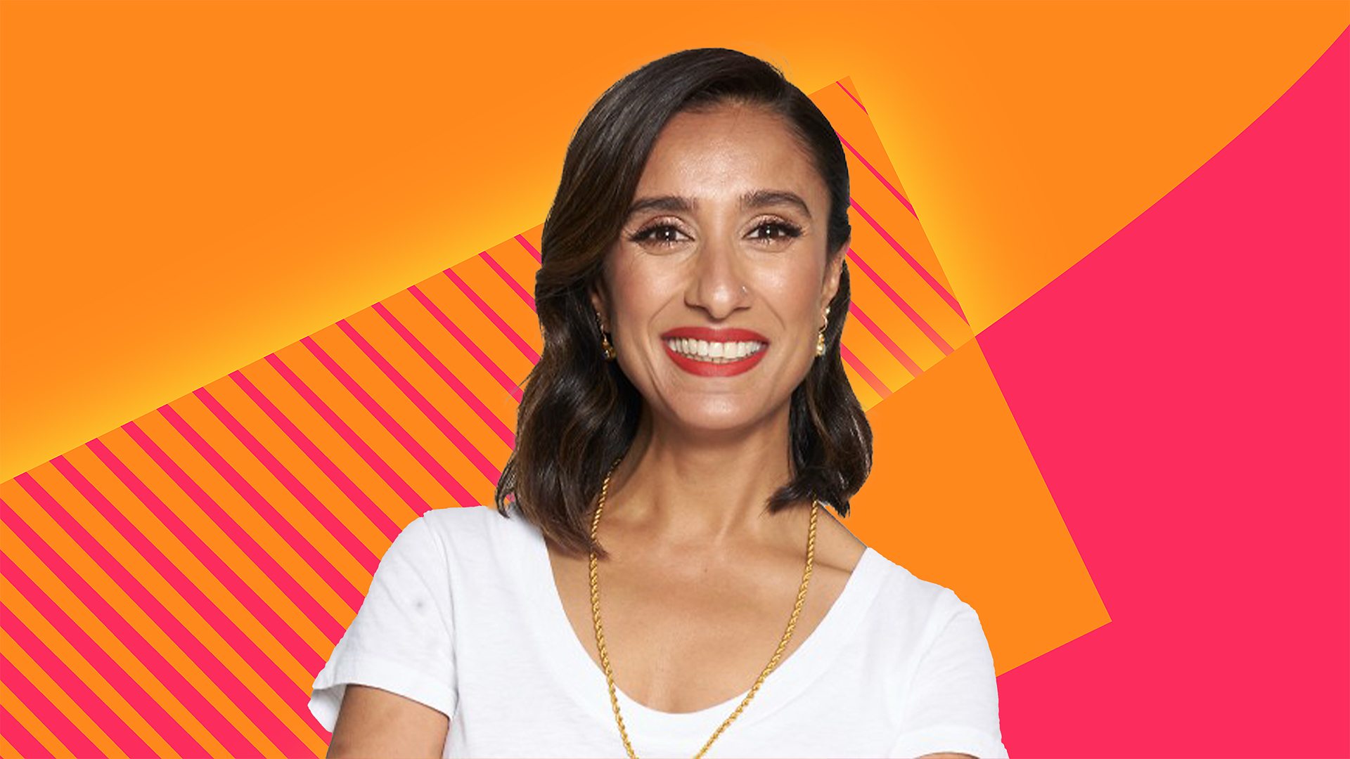 Romesh Ranganathan… Anita Rani sits in