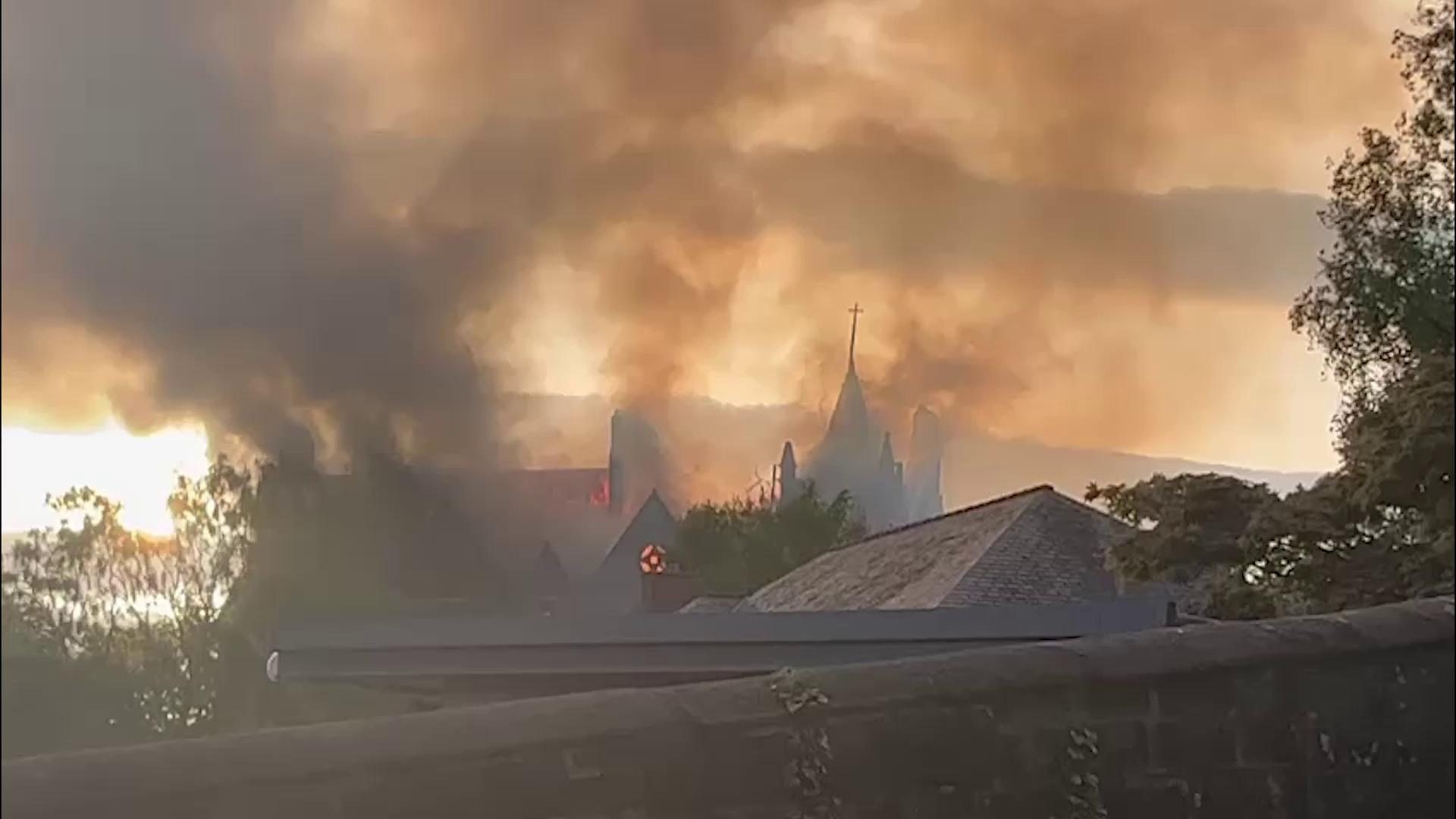 BBC News - Scotland, Moment spire collapses in Dumfries convent fire