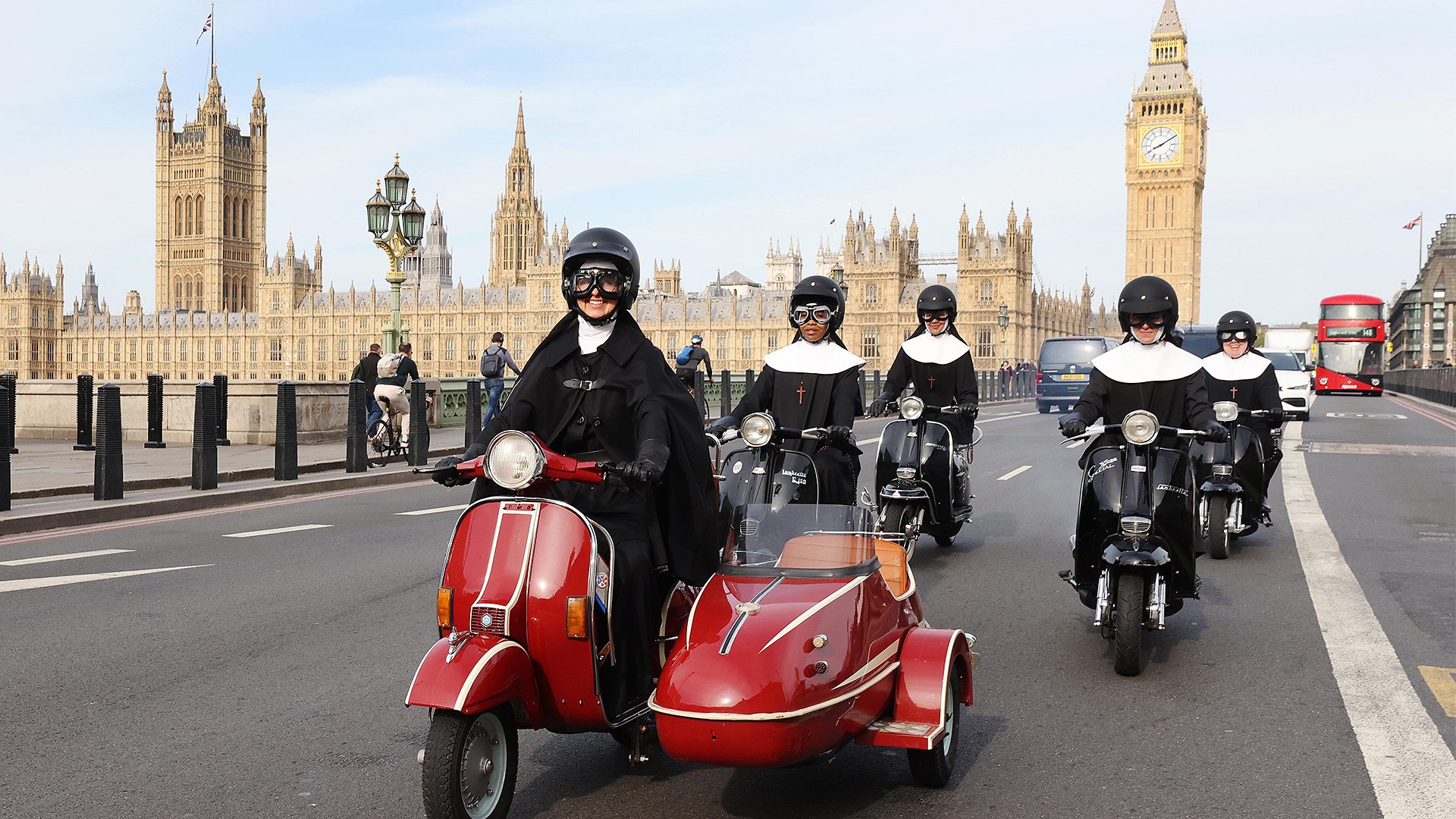 Nuns on the Run: UKTV stunt sees flash mob of moped-riding nuns in ...