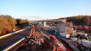 M42 reopens after huge HS2 bridge installed - BBC News