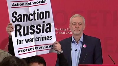 Corbyn speech stopped by protesters - BBC News