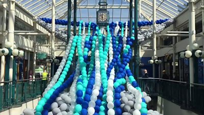 Balloon waterfall sculpture 'biggest in world' - BBC News