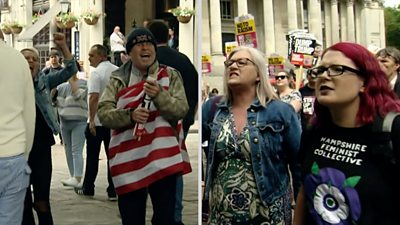 Stand-off at anti-Trump protests in Portsmouth - BBC News