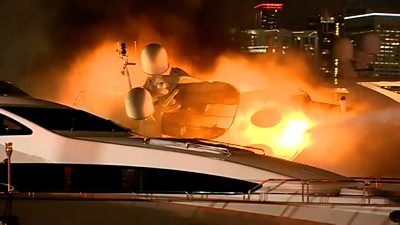 Singer Marc Anthony's yacht goes up in flames - BBC News