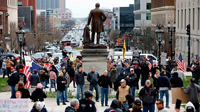 Michigan protesters defy stay-at-home order - BBC News