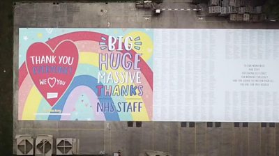 Giant thank you card for the NHS unveiled in Wakefield - BBC News