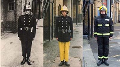 Three generations of London firefighters snapped in same spot - BBC News