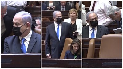 Oops, wrong chair: Netanyahu sits in PM's chair after loss - BBC News