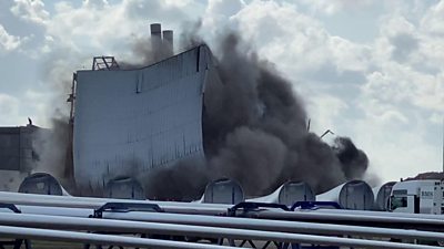 Moment bridge in Germany is blown up for safety reasons - BBC News