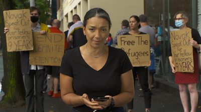 Outside the hotel where Novak Djokovic is detained - BBC News