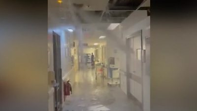 Video shows major water leak at Portsmouth hospital - BBC News