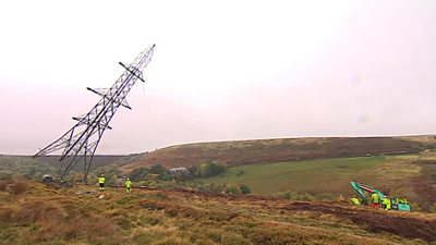 Video shows final pylon toppled from Dorset beauty spot - BBC News