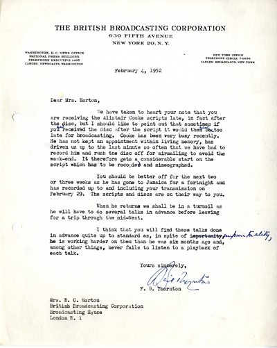 Alistair Cooke and Letter from America
