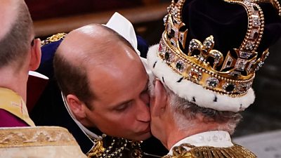 Prince William kisses the King after oath - BBC News