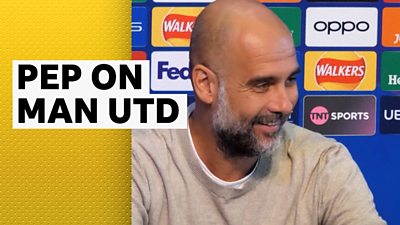 Manchester City boss Pep Guardiola laughs when Manchester United ...