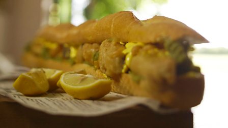 Battered pollock baguettes with mushy peas and lemon mayonnaise recipe ...