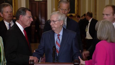 Mitch McConnell freezes for second time during press event - BBC News