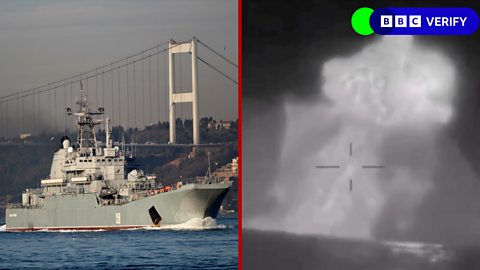 Russian landing ship Caesar Kunikov sunk off Crimea, says Ukraine - BBC News