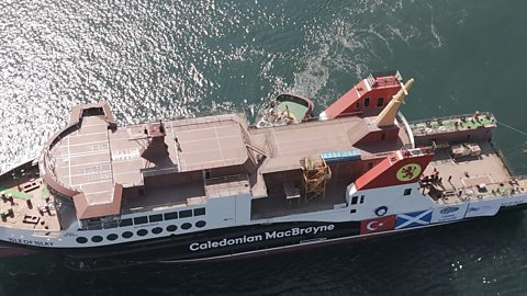 Islay Turkish-built CalMac ferry successfully launched - BBC News