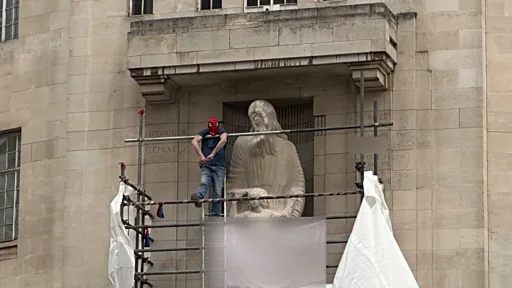 Man arrested after damage done to Eric Gill statue at BBC headquarters ...
